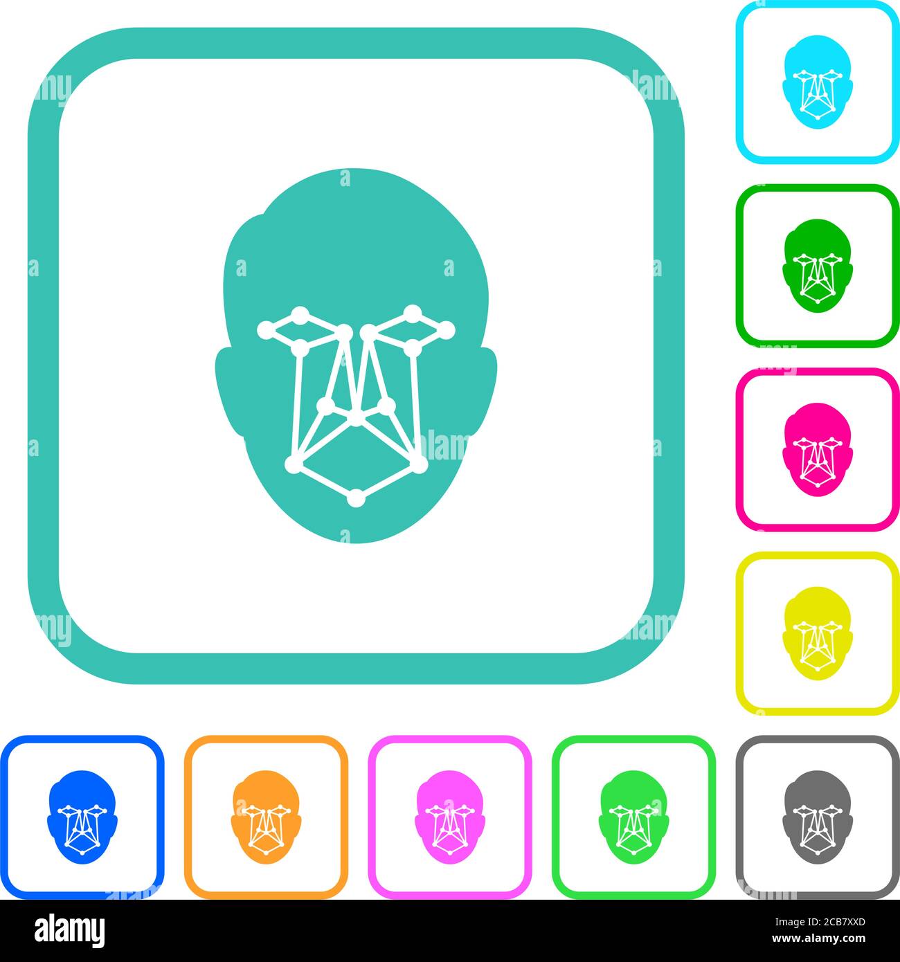Face recognition vivid colored flat icons in curved borders on white ...