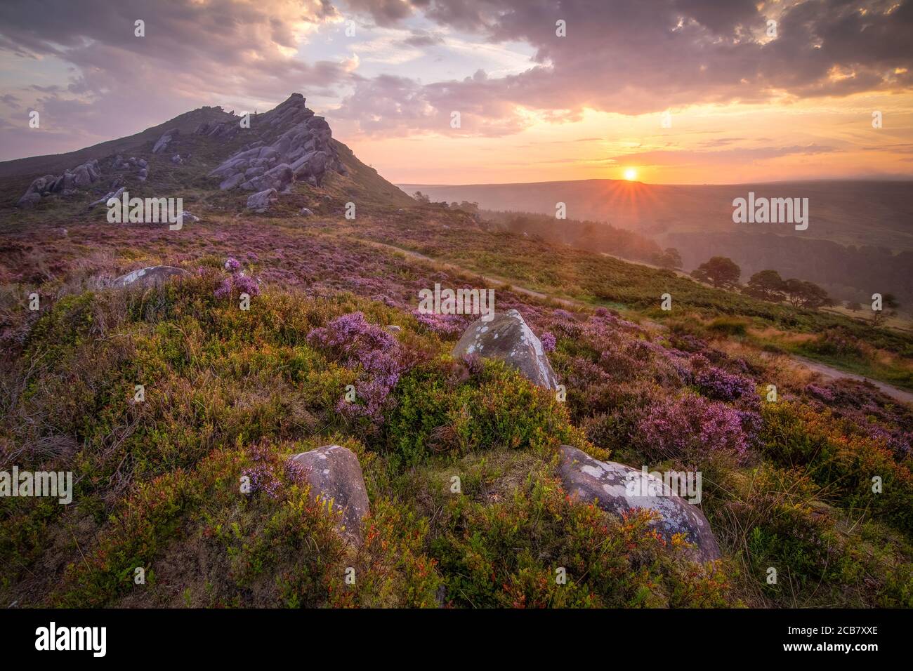 Sunrise over Ramshaw Rocks in the UK's Peak District National Park with ...