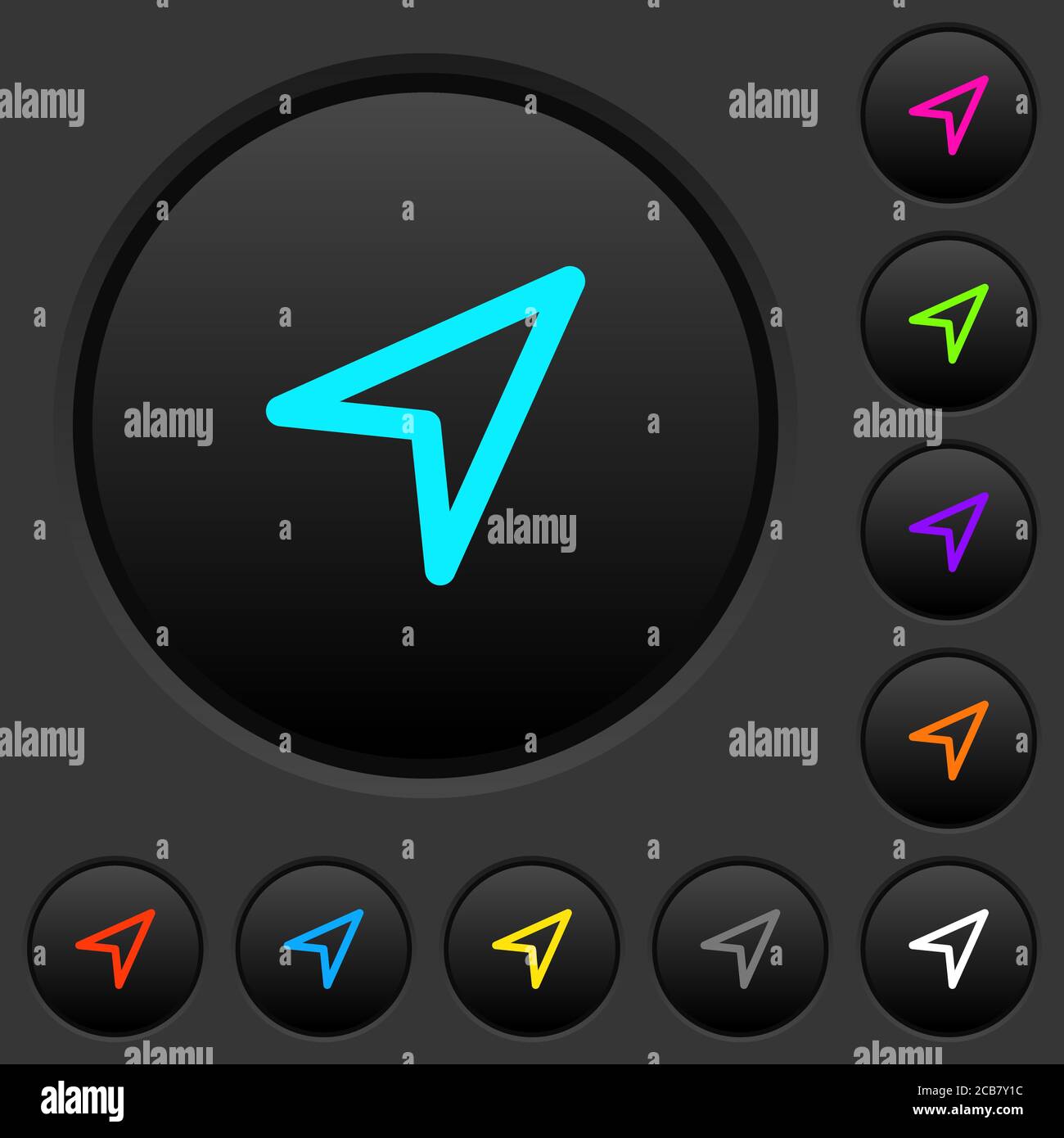 Direction arrow dark push buttons with vivid color icons on dark grey ...