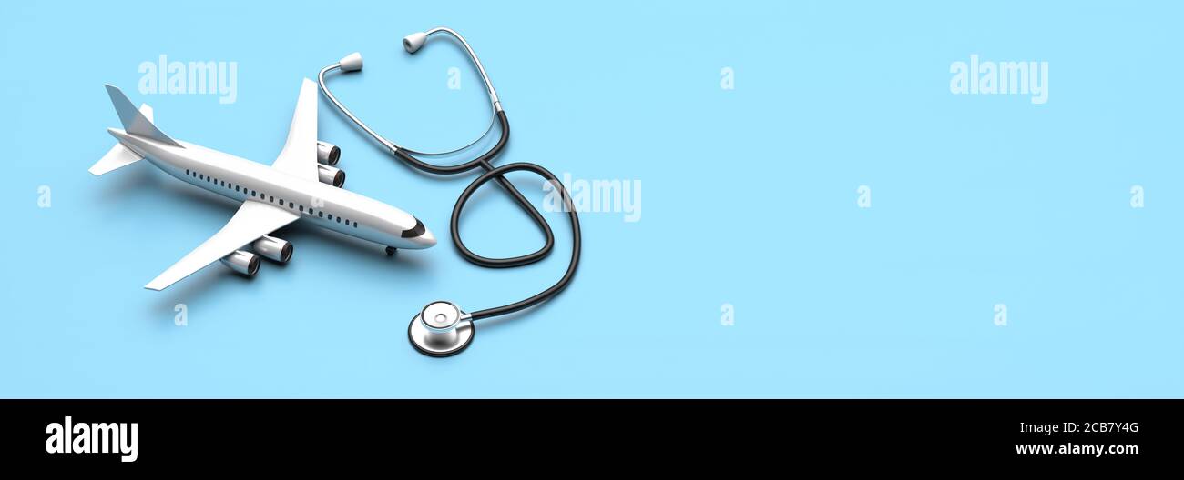 Medical tourism travel for health concept, Plane model and a ...