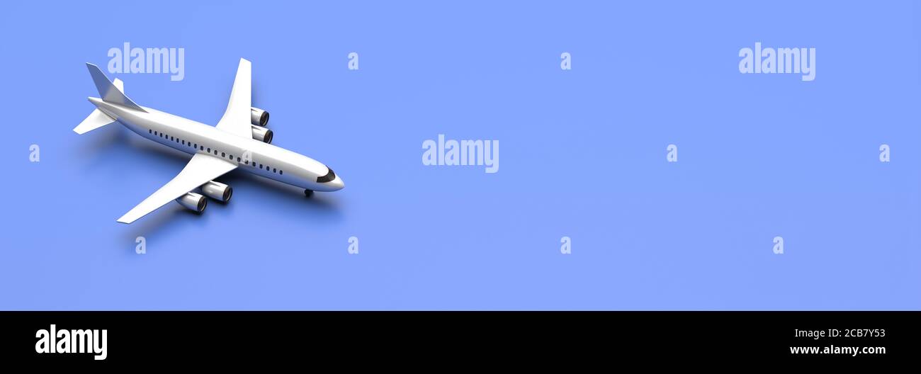 Plane model white blank on blue background. Passenger airplane flight ...