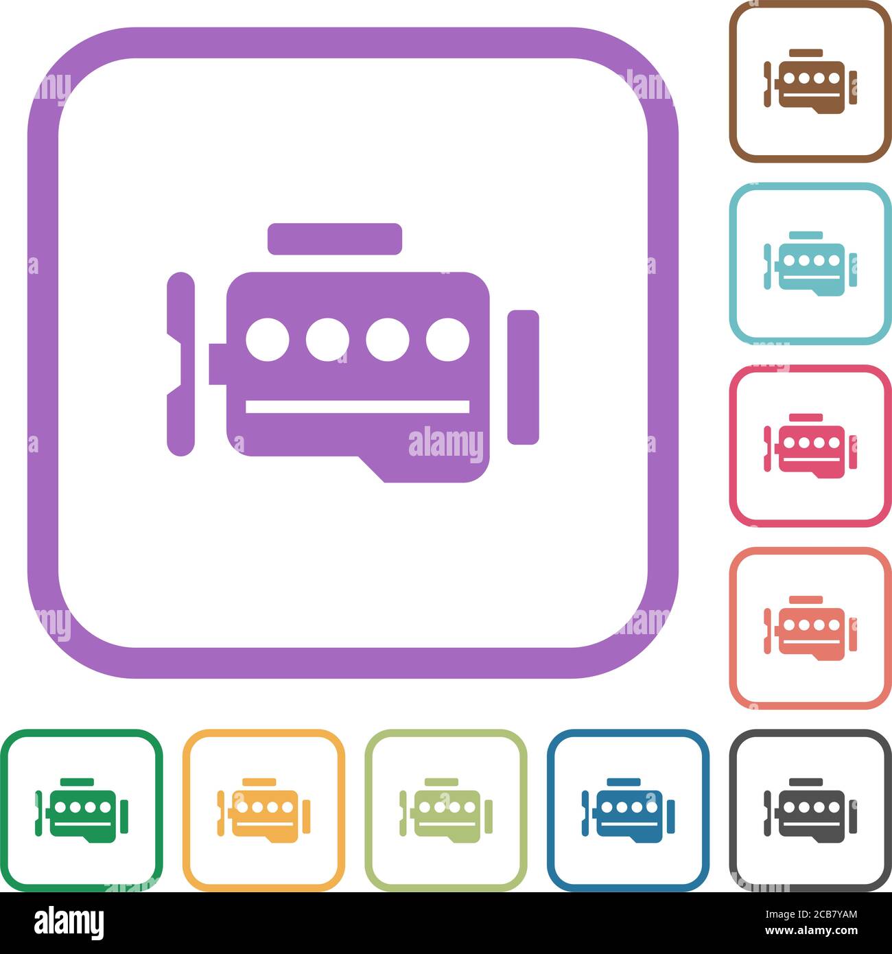 Engine symbol simple icons in color rounded square frames on white ...