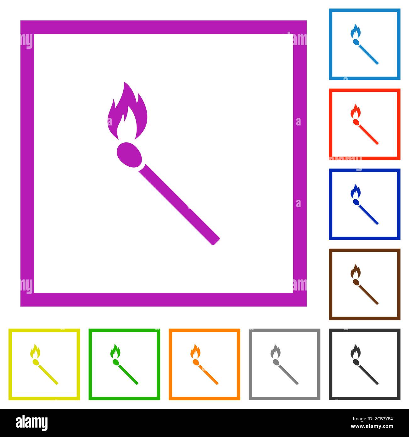 Matchstick flat color icons in square frames on white background Stock ...