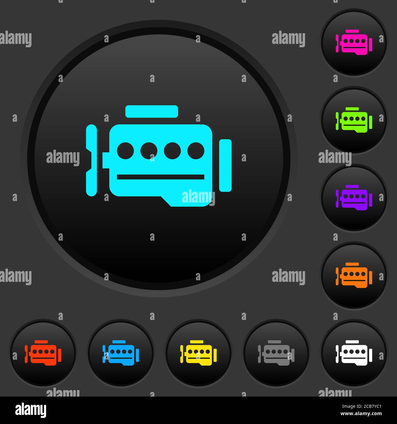 Engine symbol dark push buttons with vivid color icons on dark grey ...