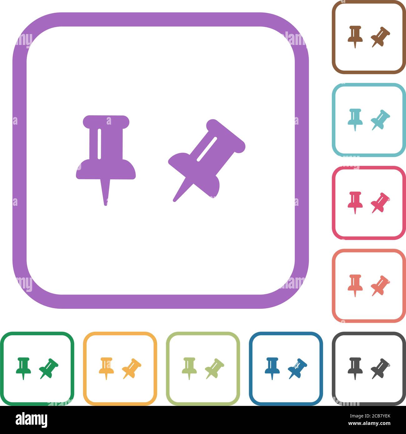 Toggle pin simple icons in color rounded square frames on white ...