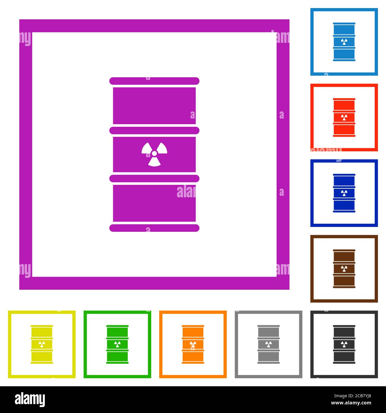 Radioactive waste flat color icons in square frames on white background ...