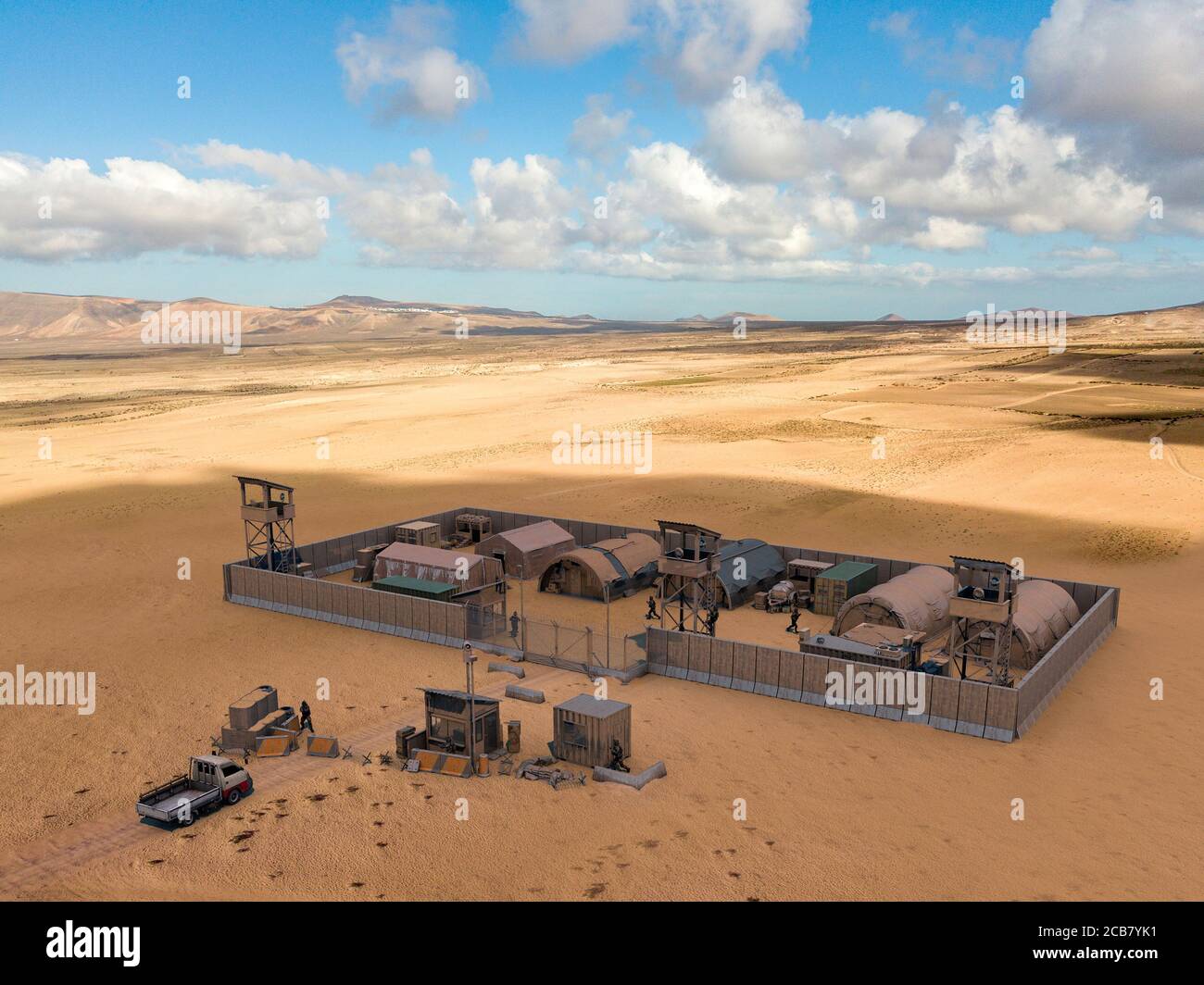 Military compound in the middle east, aerial view of a military base ...