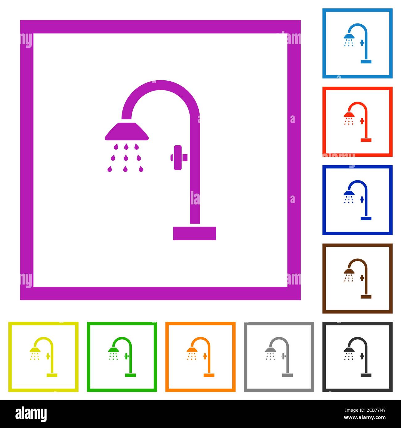 Shower flat color icons in square frames on white background Stock ...