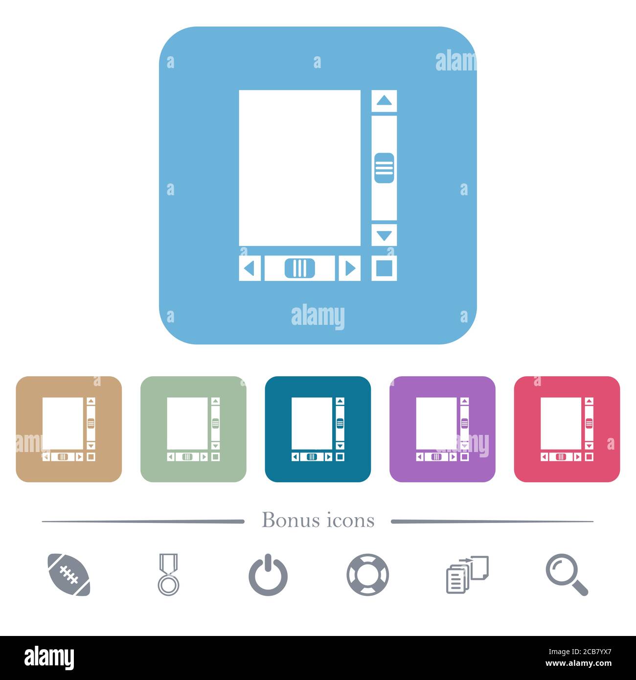 Blank document with scroll bars white flat icons on color rounded ...