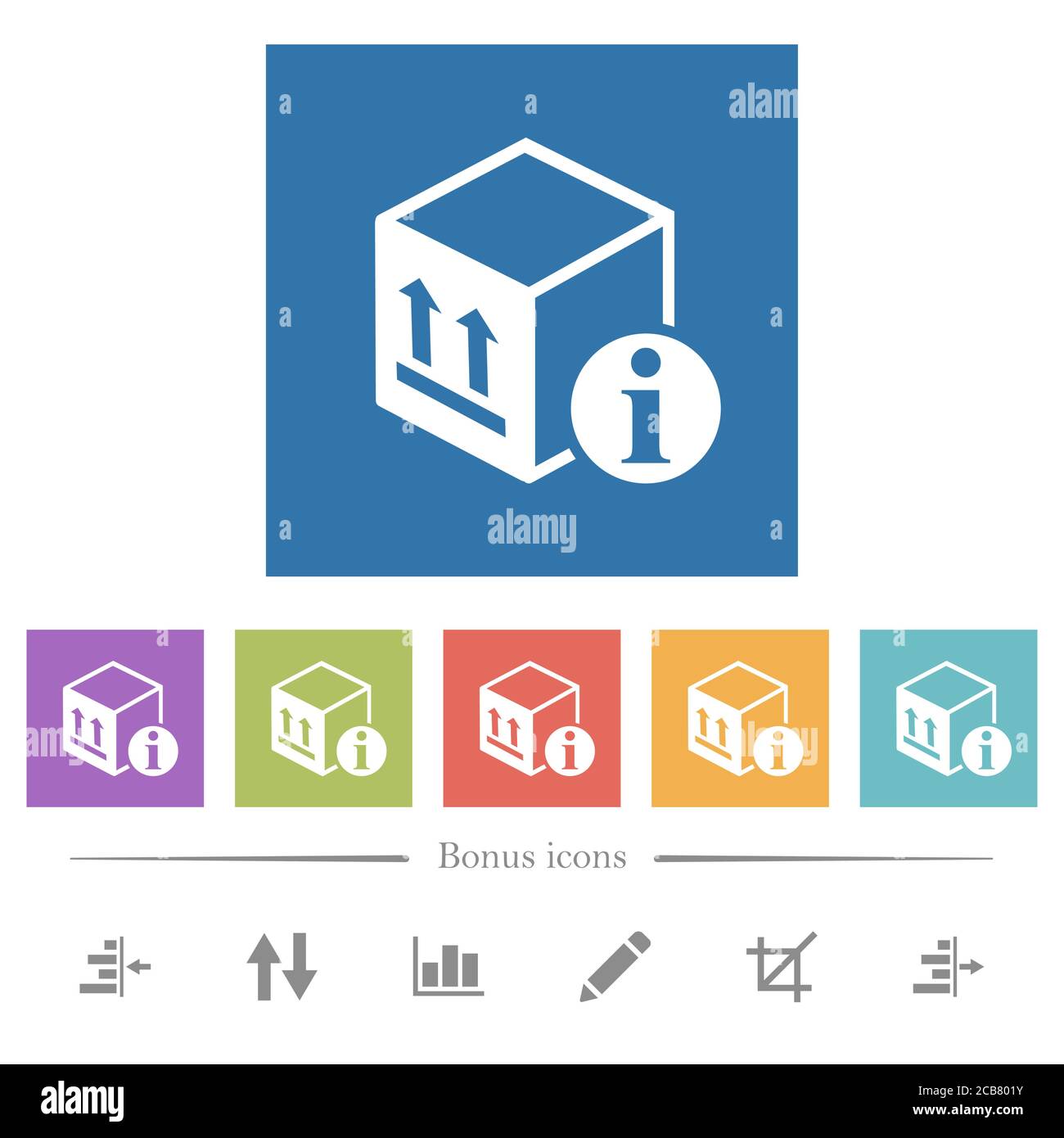 Package information flat white icons in square backgrounds. 6 bonus ...