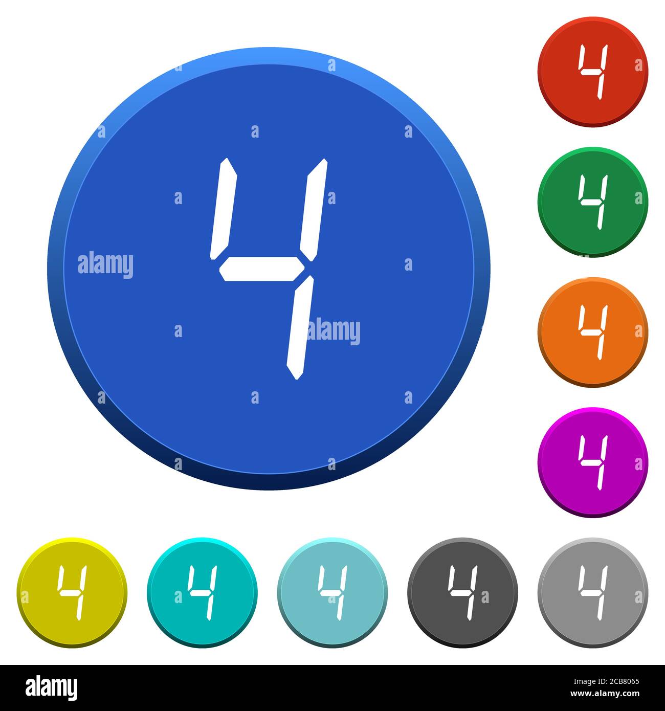digital number four of seven segment type round color beveled buttons ...