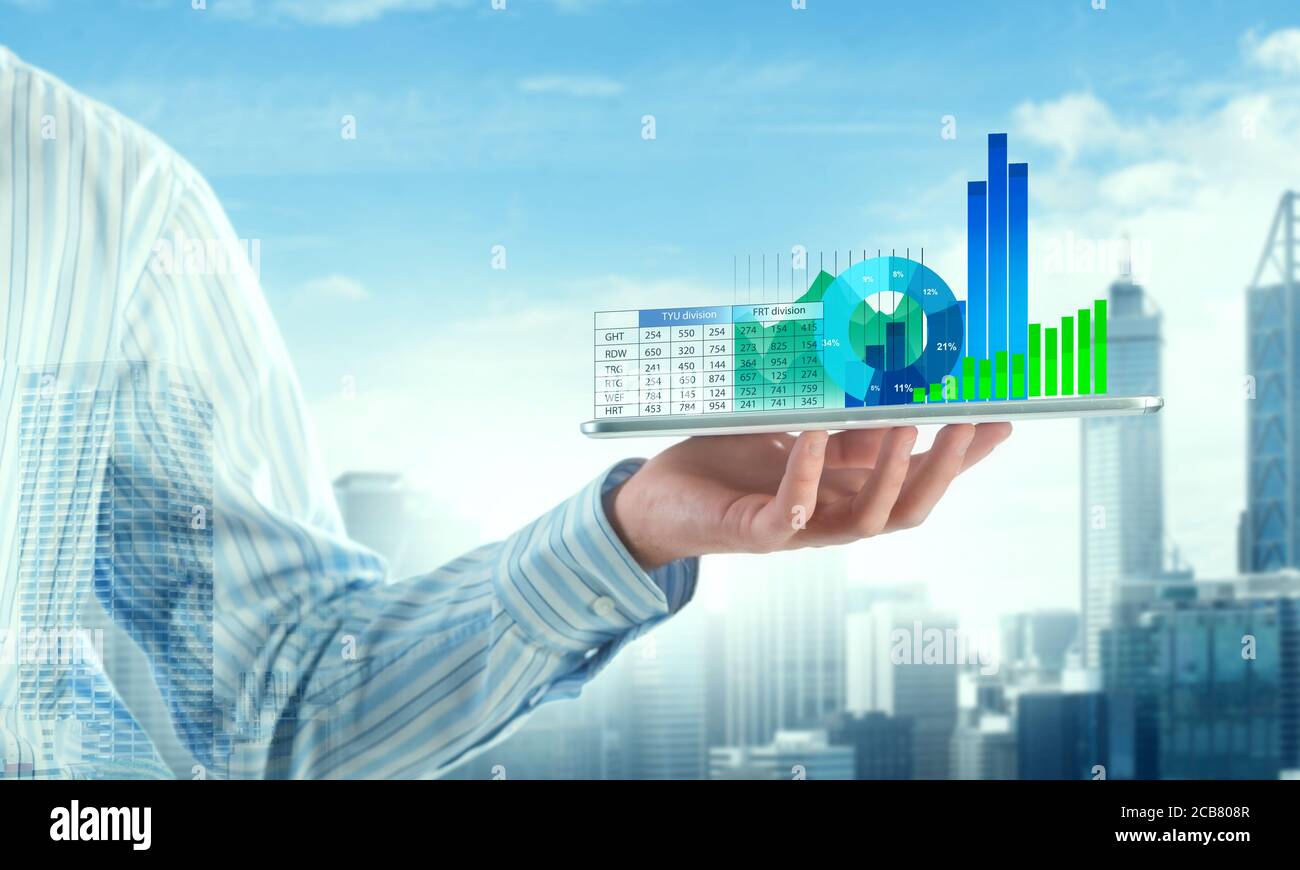 Presenting average sales report Stock Photo - Alamy