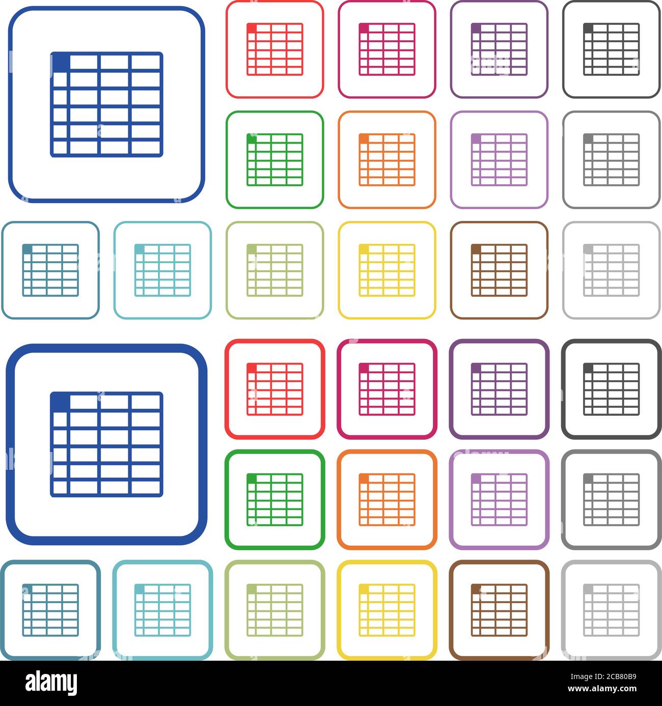 Spreadsheet table color flat icons in rounded square frames. Thin and ...