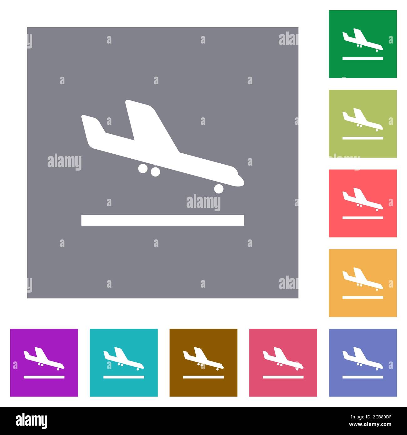 Airplane landing flat icons on simple color square backgrounds Stock ...