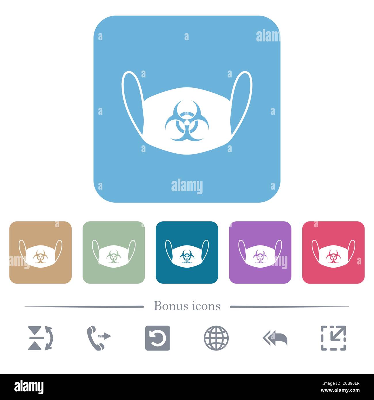 Face mask with biohazard symbol white flat icons on color rounded ...