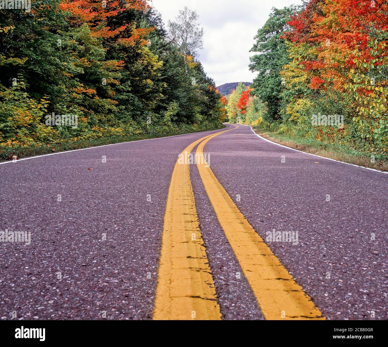 Low street level view of South Boundary Road, in Porcupine Mountains ...