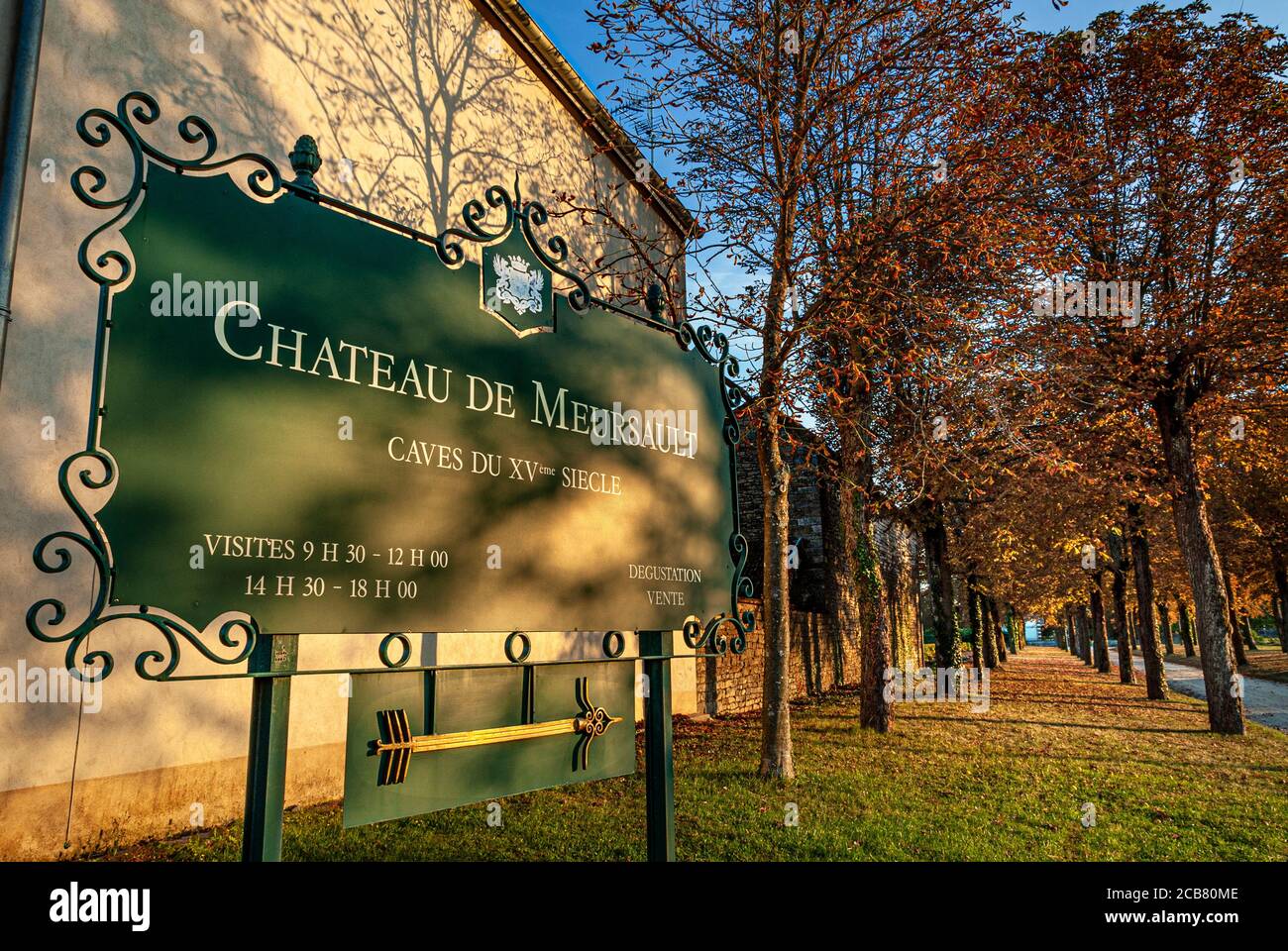 Chateau de meursault sign entrance chateau sunset meursault hi-res ...