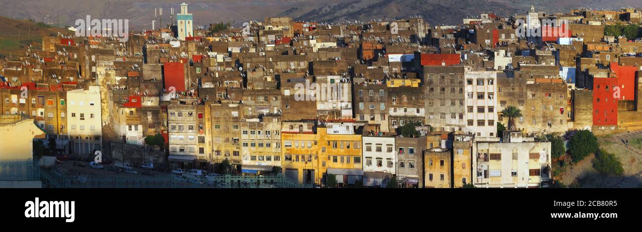 View of the ancient part of the Fez medina, panorama, Morocco Stock ...