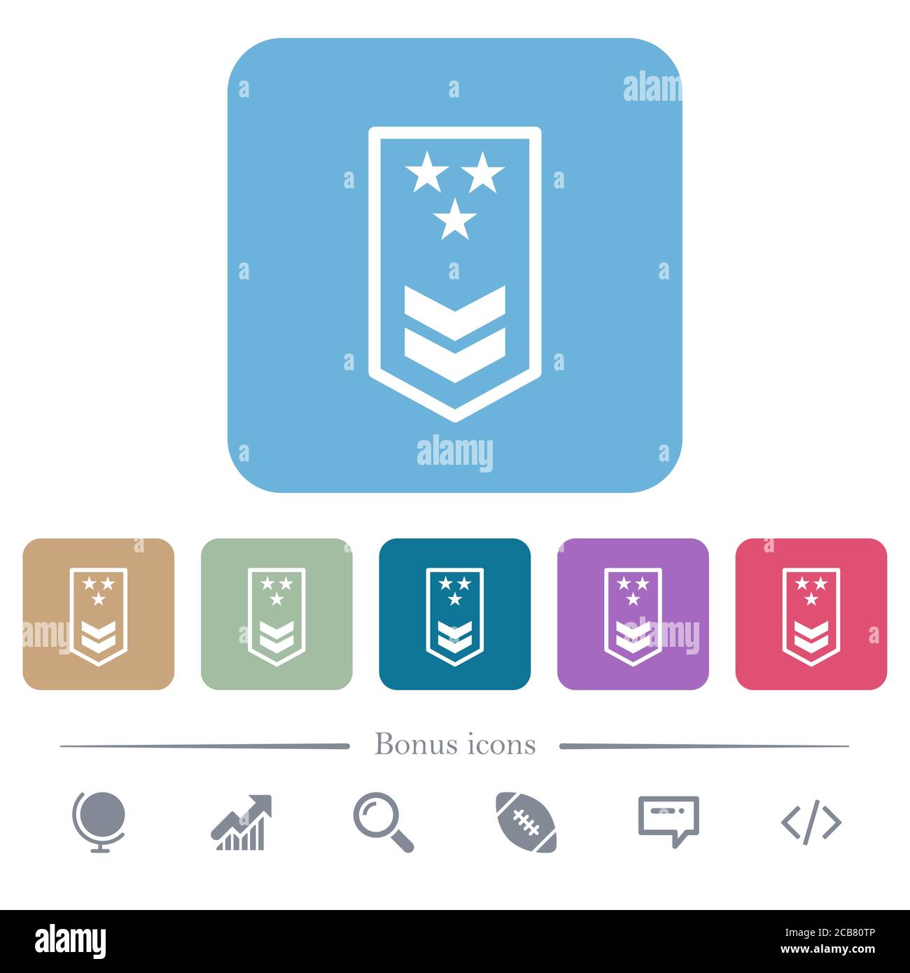 Military insignia with two chevrons and three stars white flat icons on ...