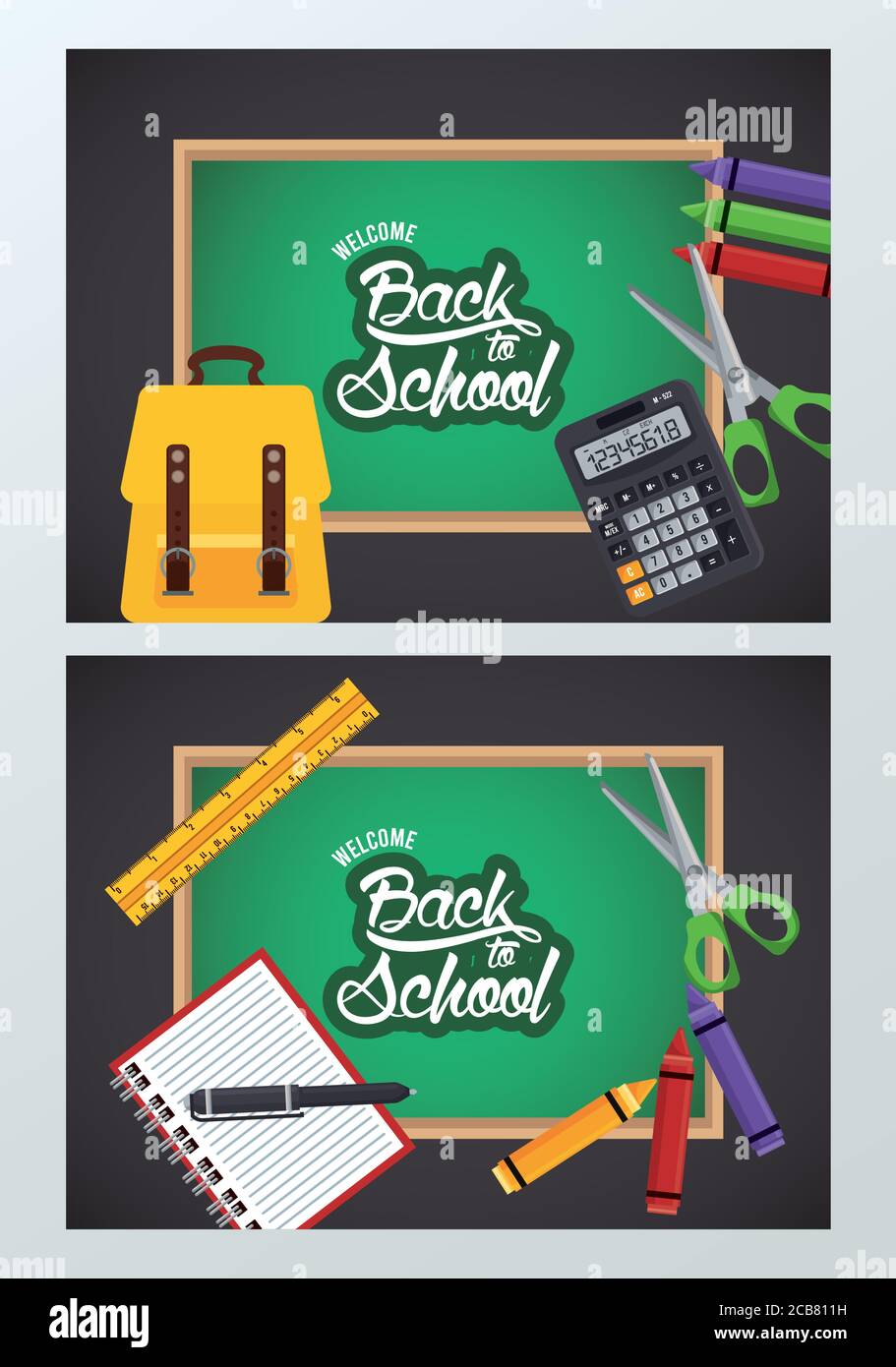 back to school poster with chalkboards and supplies vector illustration ...