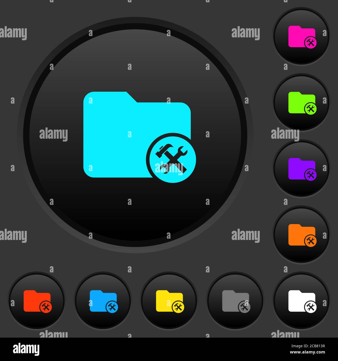 Directory tools dark push buttons with vivid color icons on dark grey ...