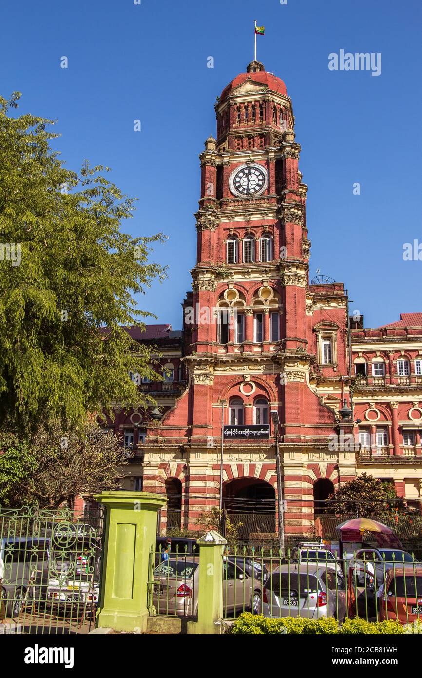Yangon, Myanmar - December 18th 2017: The red brick Yangon High Court ...