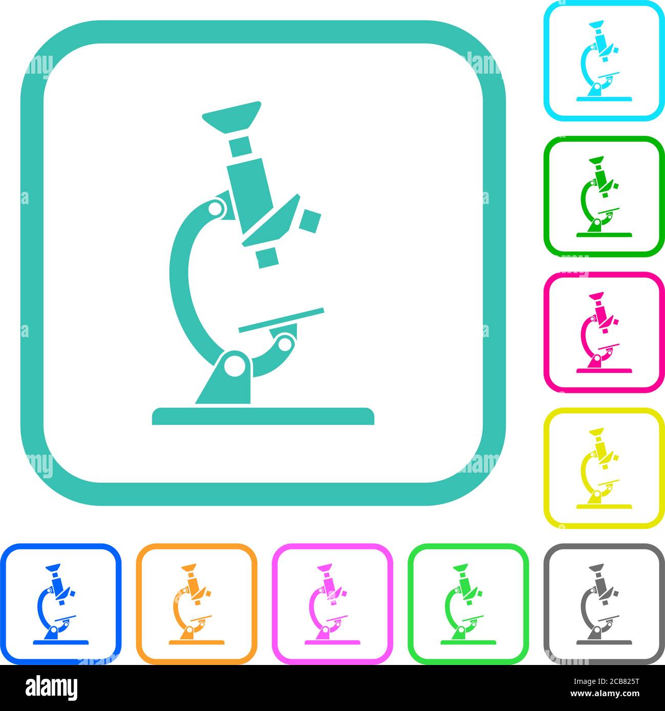 Microscope vivid colored flat icons in curved borders on white ...