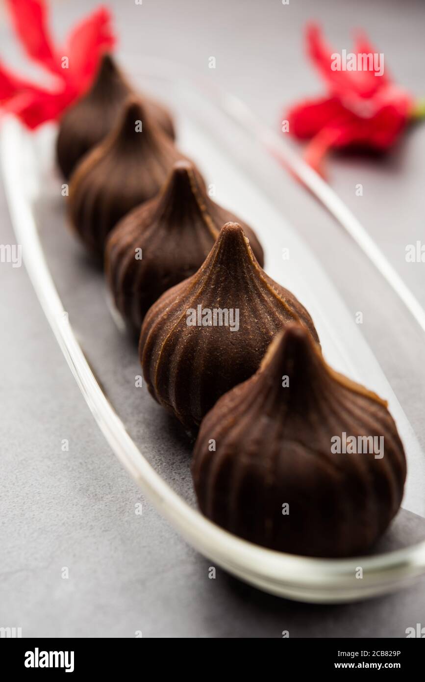 Chocolate Modak for Ganesh Chaturthi Puja or Ganesha festival Stock ...