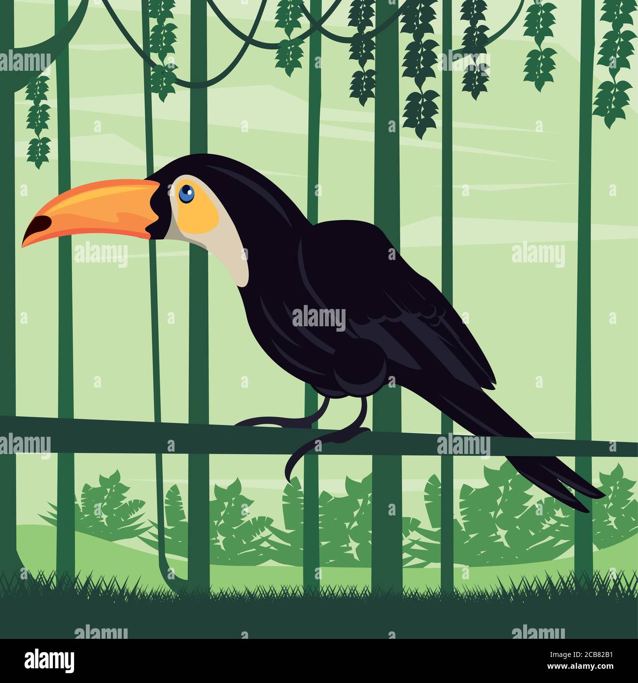 wild toucan bird animal in the jungle vector illustration design Stock ...