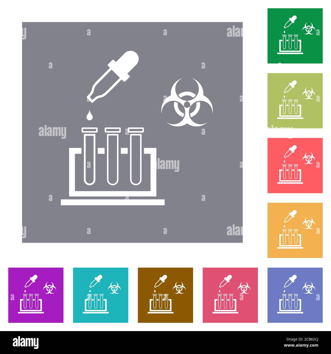 Biological experiment flat icons on simple color square backgrounds ...