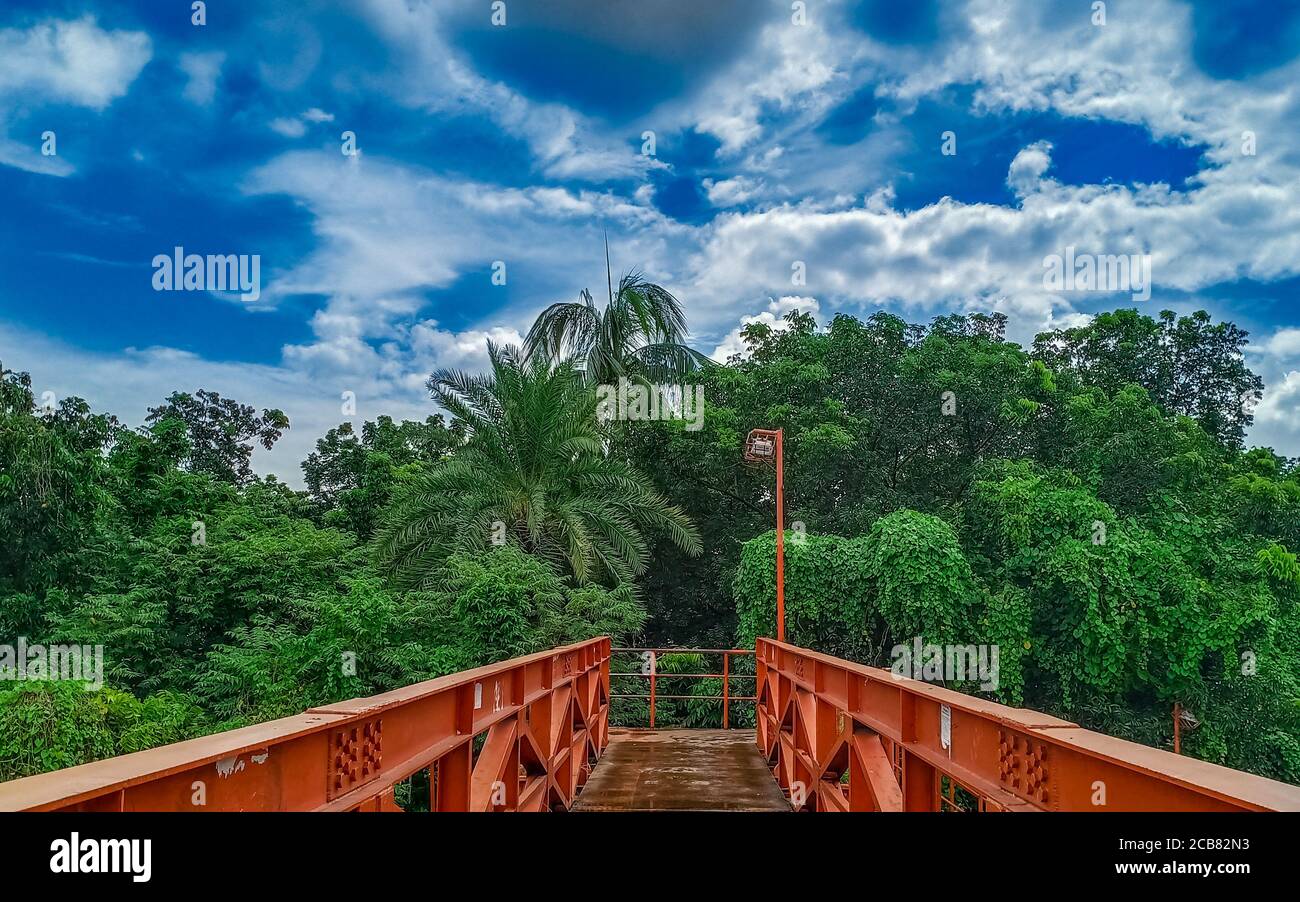 A beautiful architecture of foot over bridge with blue sky and tree . I ...