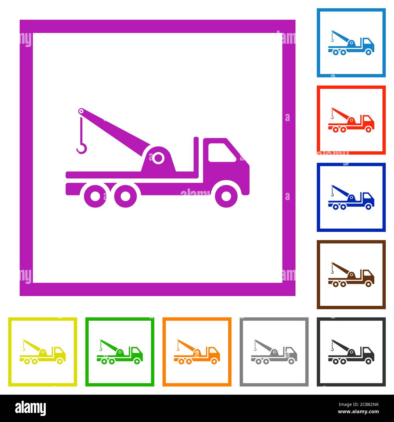 Crane truck flat color icons in square frames on white background Stock ...
