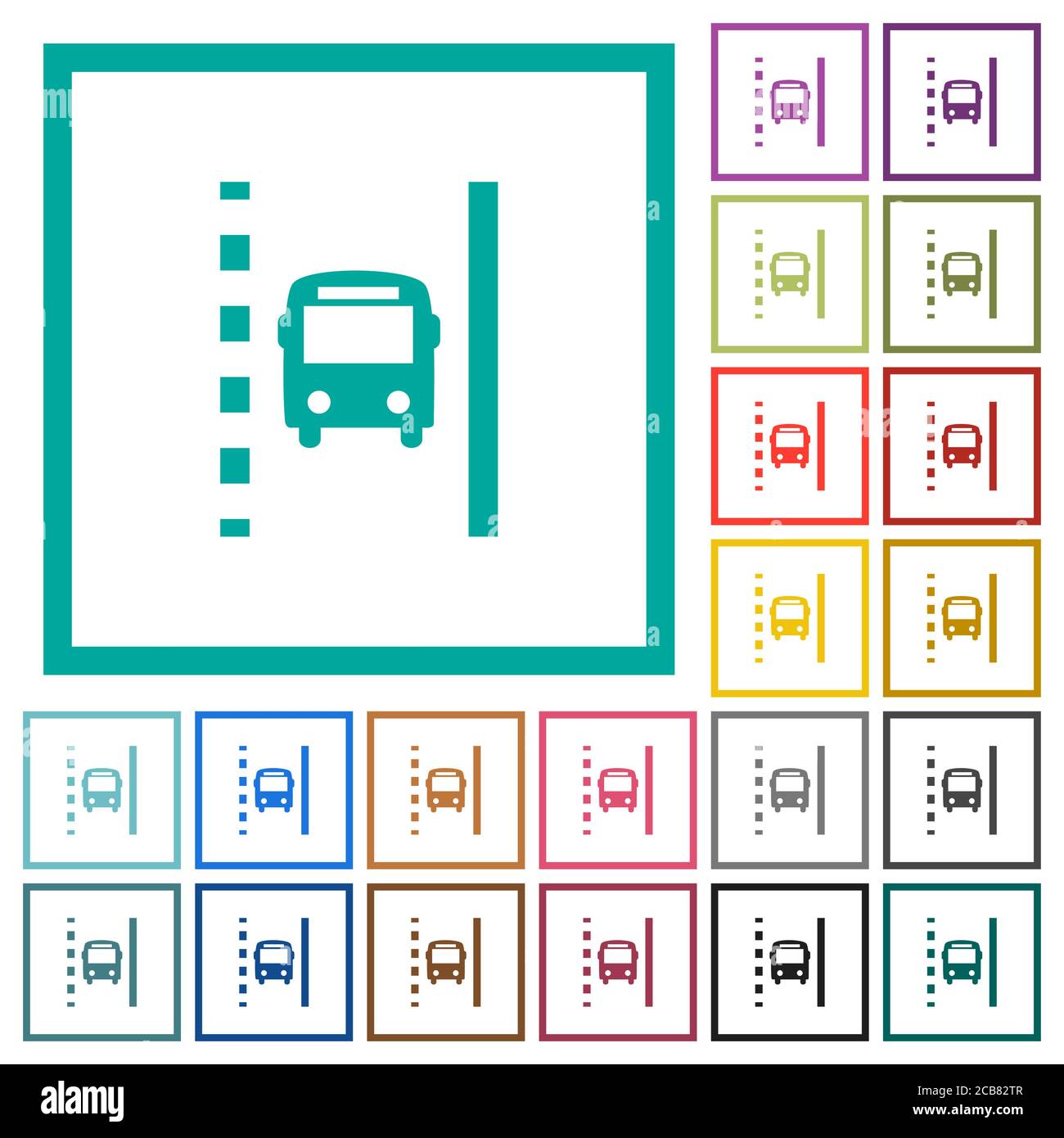Bus lane flat color icons with quadrant frames on white background ...