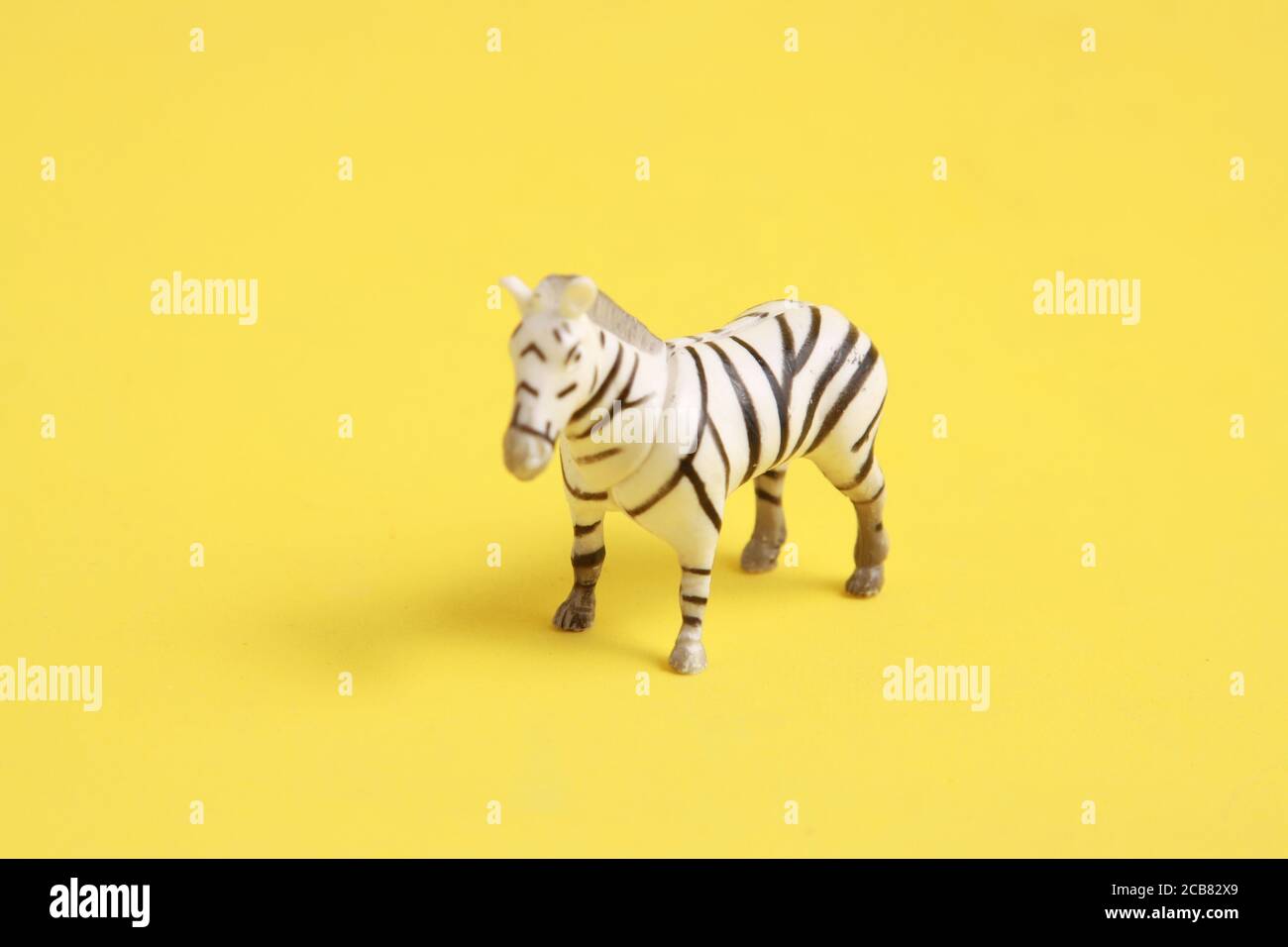 Closeup of a plastic zebra toy on a yellow background Stock Photo - Alamy