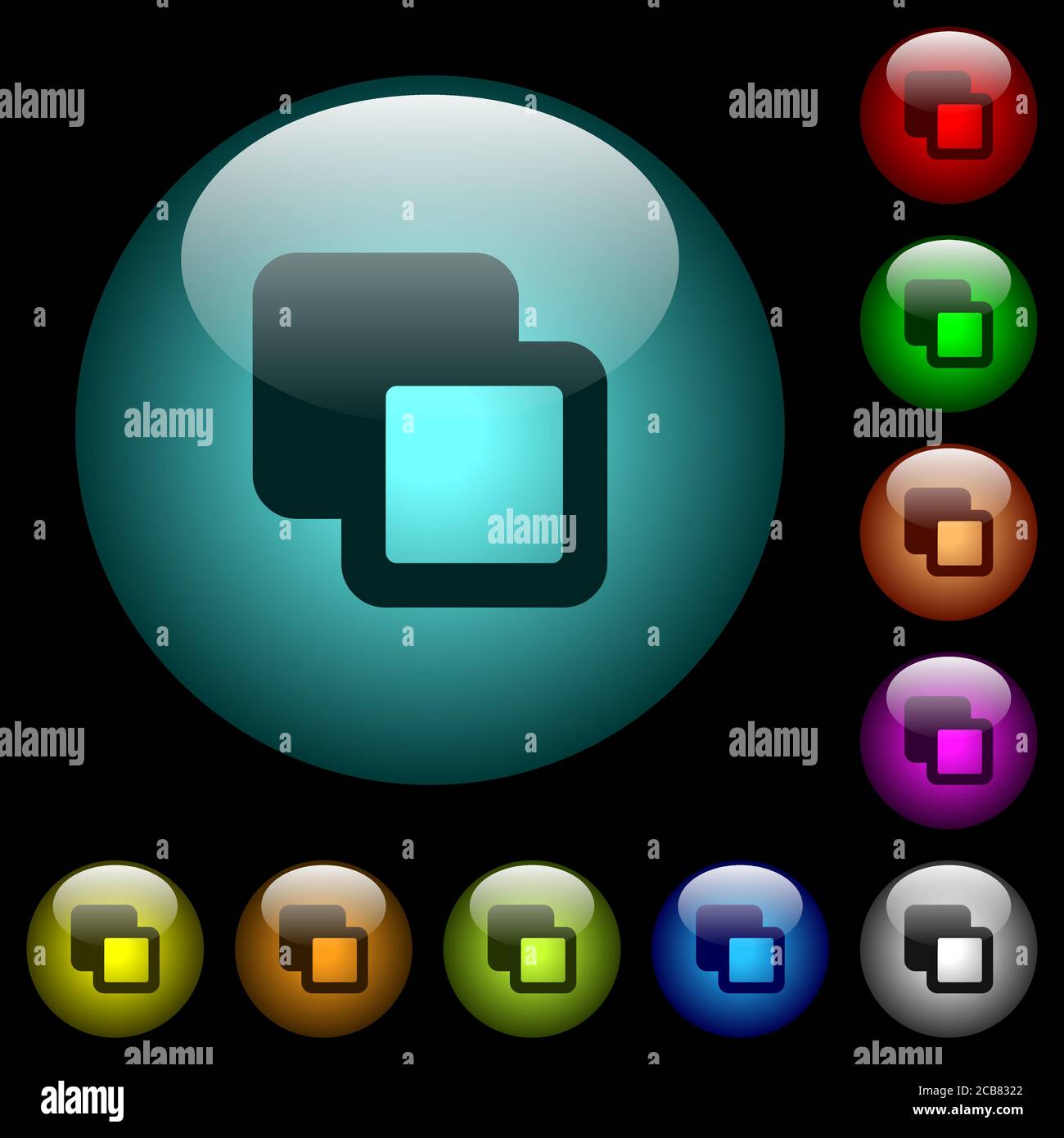 Subtract shapes icons in color illuminated spherical glass buttons on ...