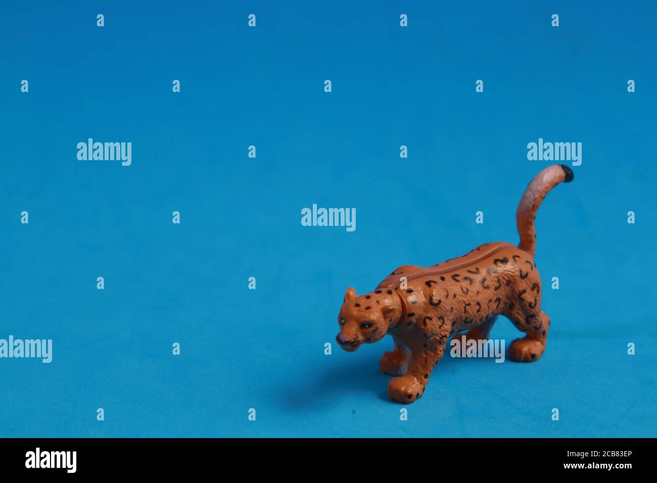 Small plastic leopard toy isolated on a blue background Stock Photo - Alamy