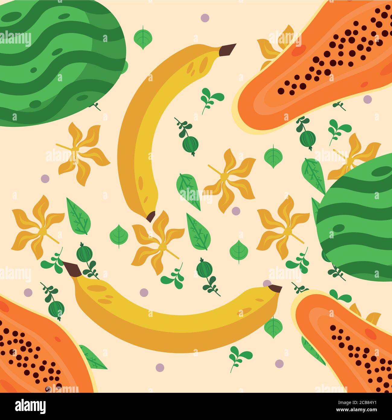 fresh local fruits with bananas and papayas pattern vector illustration ...