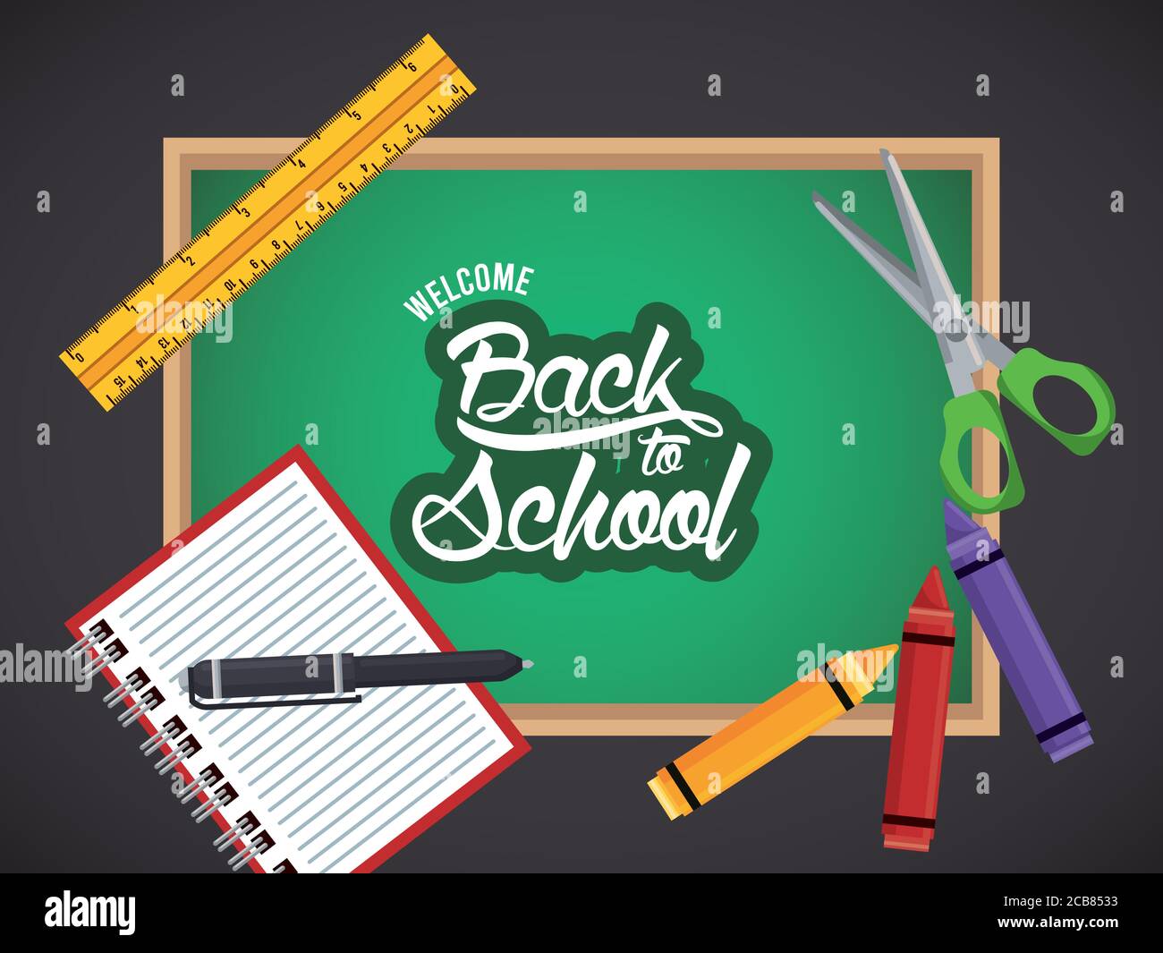 back to school poster with chalkboard and pen vector illustration ...