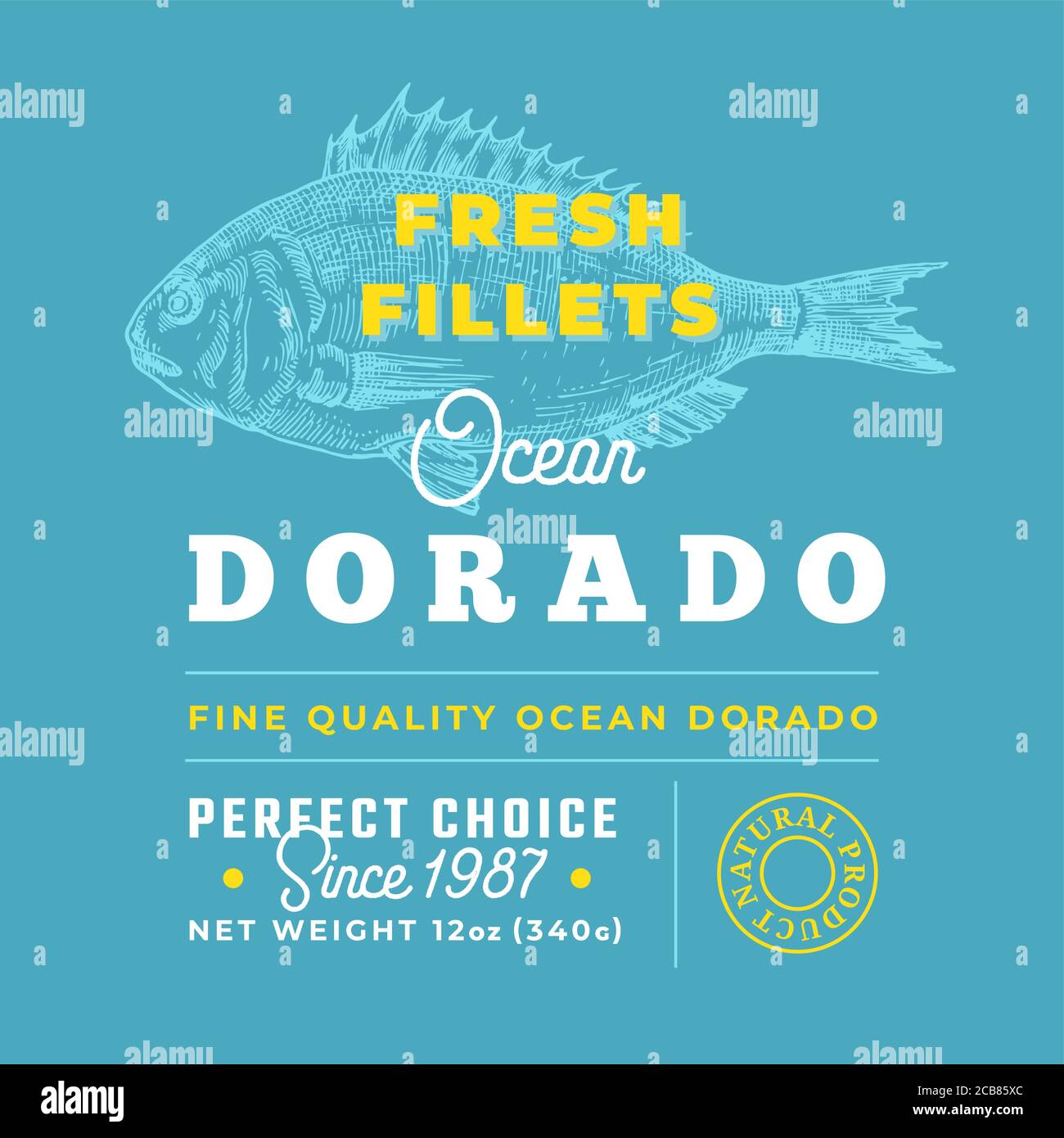 Fresh Fillets Premium Quality Label . Abstract Vector Fish Packaging ...
