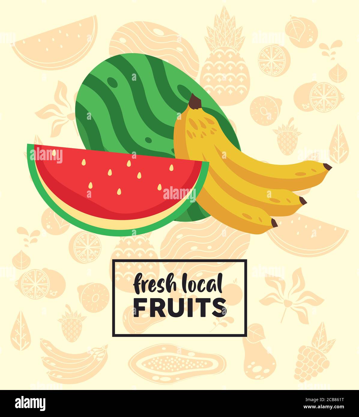 fresh local fruits lettering with watermelon and banana vector ...