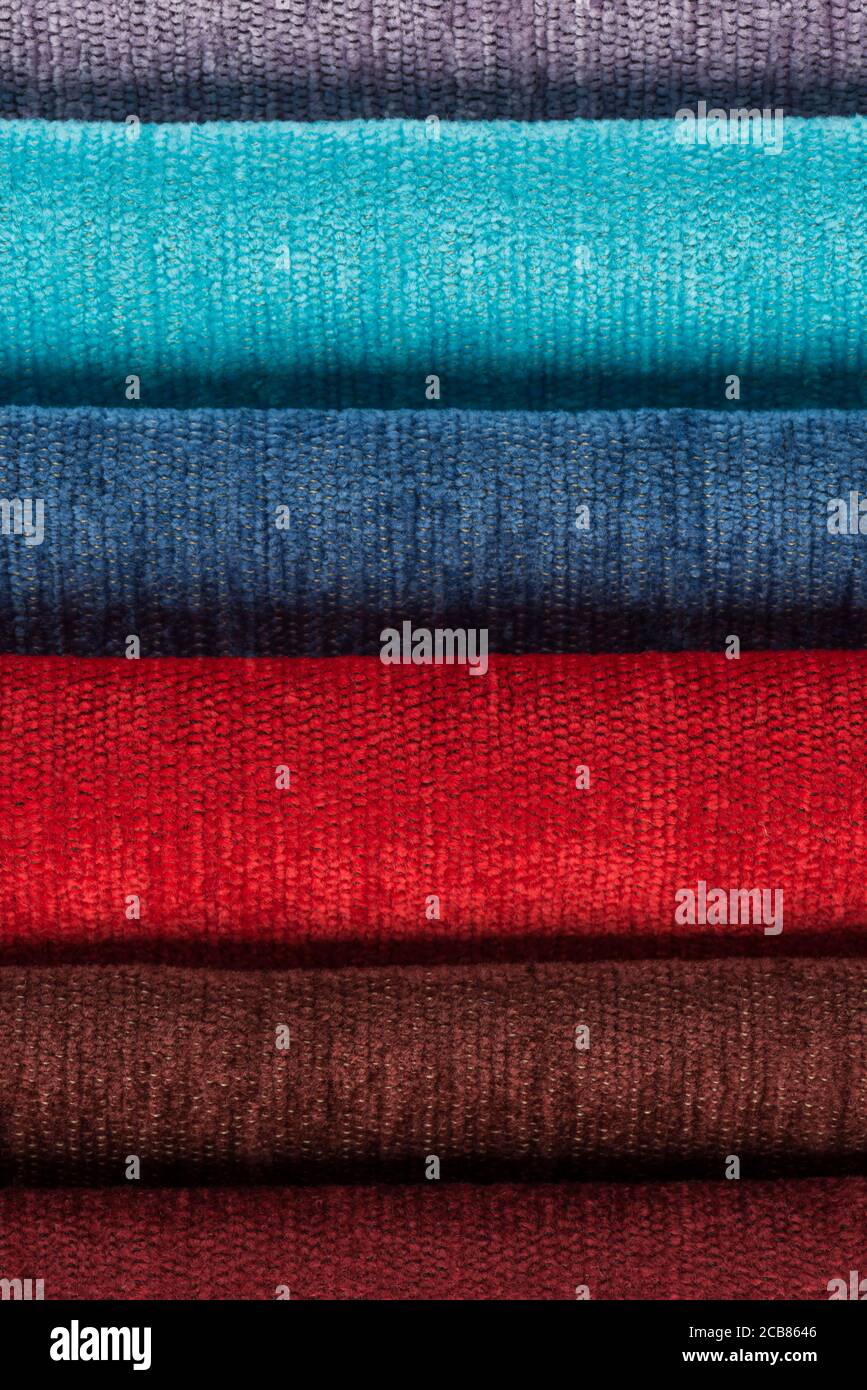 Closeup detail of multi color fabric texture samples Stock Photo - Alamy