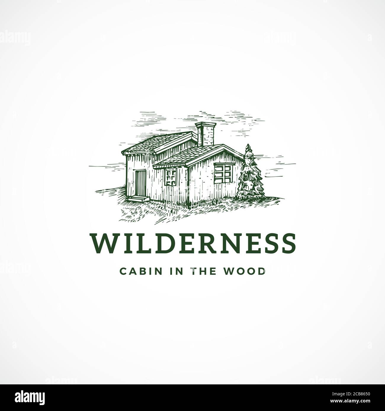 Wilderness Abstract Vector Sign, Symbol or Logo Template. Elegant Cabin ...