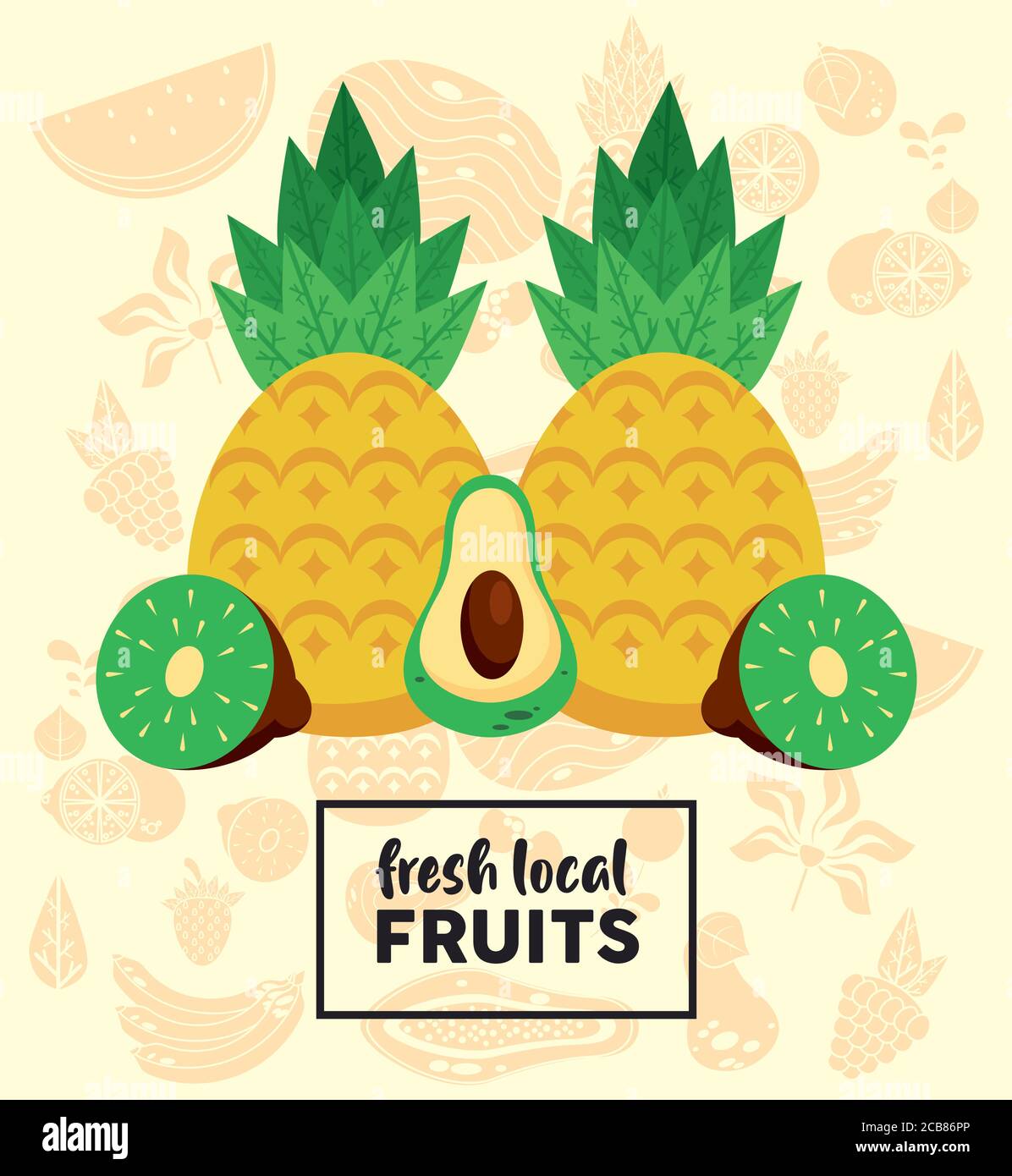 fresh local fruits lettering and pineapple with fruits vector ...