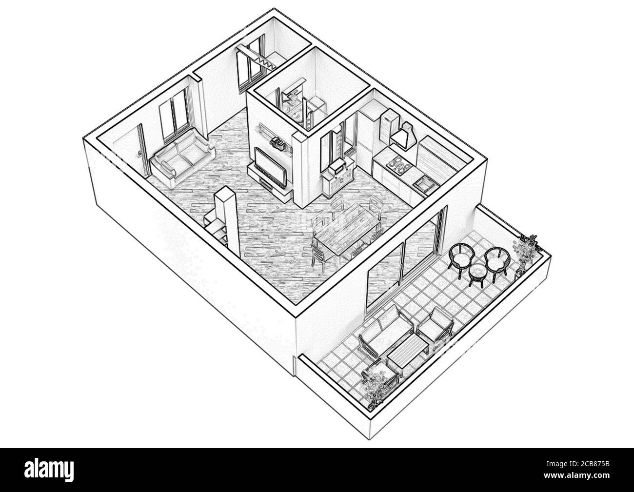 Sketch floor plan 3d illustration Stock Photo - Alamy