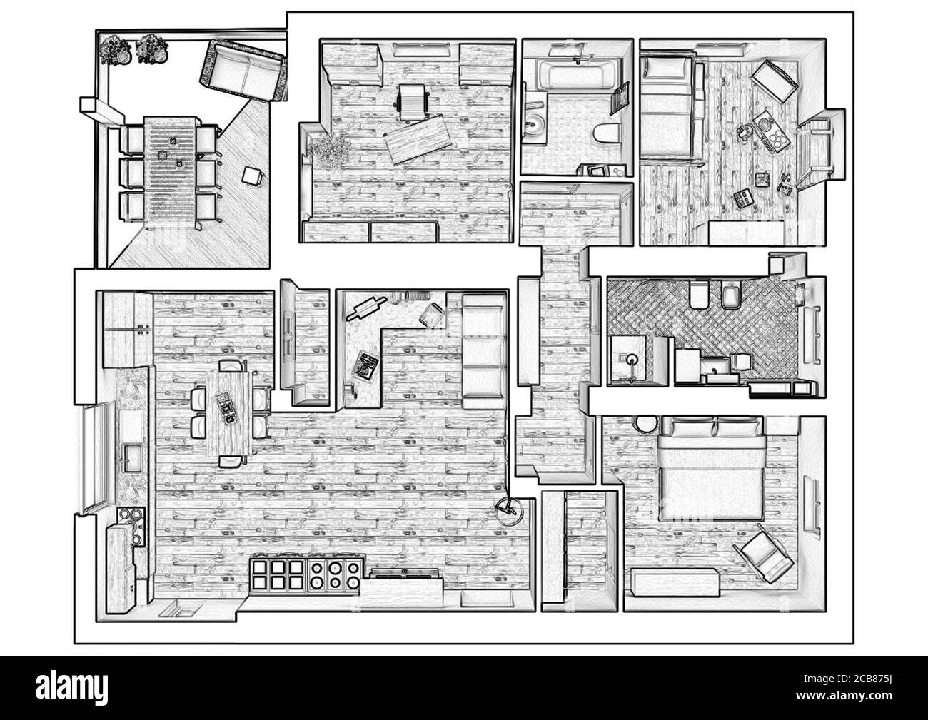 Sketch floor plan 3d illustration Stock Photo - Alamy