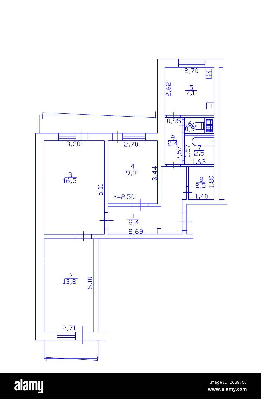 Floor Plan. Apartment Blueprint with Construction Elements. House ...