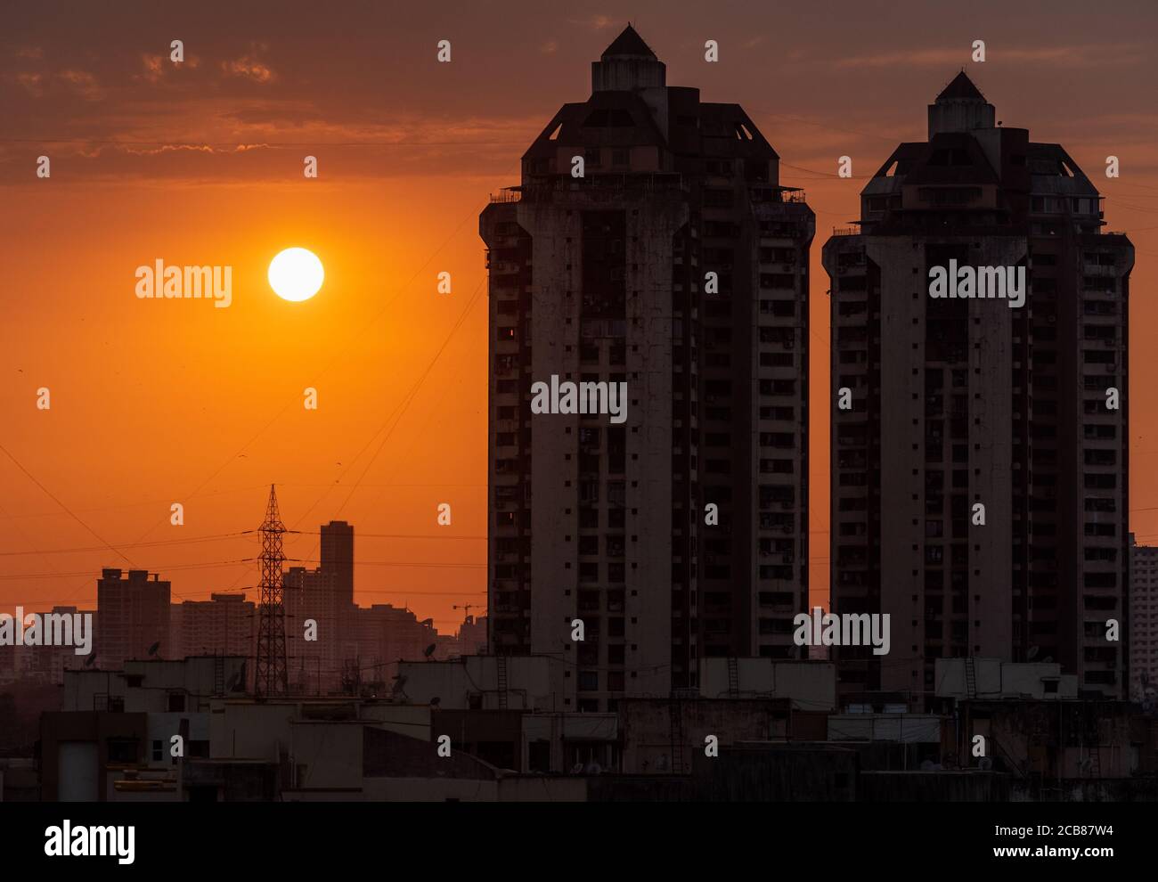 Mumbai, Maharashtra, India - March 2020: The sun setting behind the ...