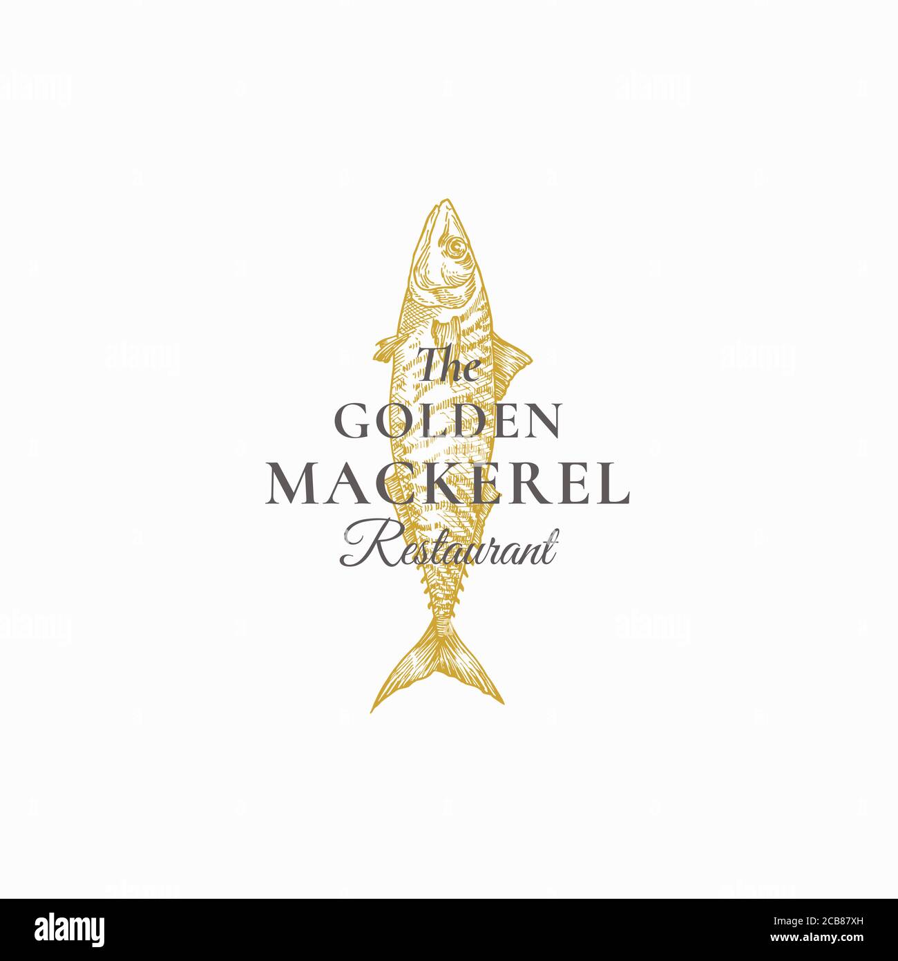 The Golden Mackerel Restaurant Abstract Vector Sign, Symbol or Logo ...