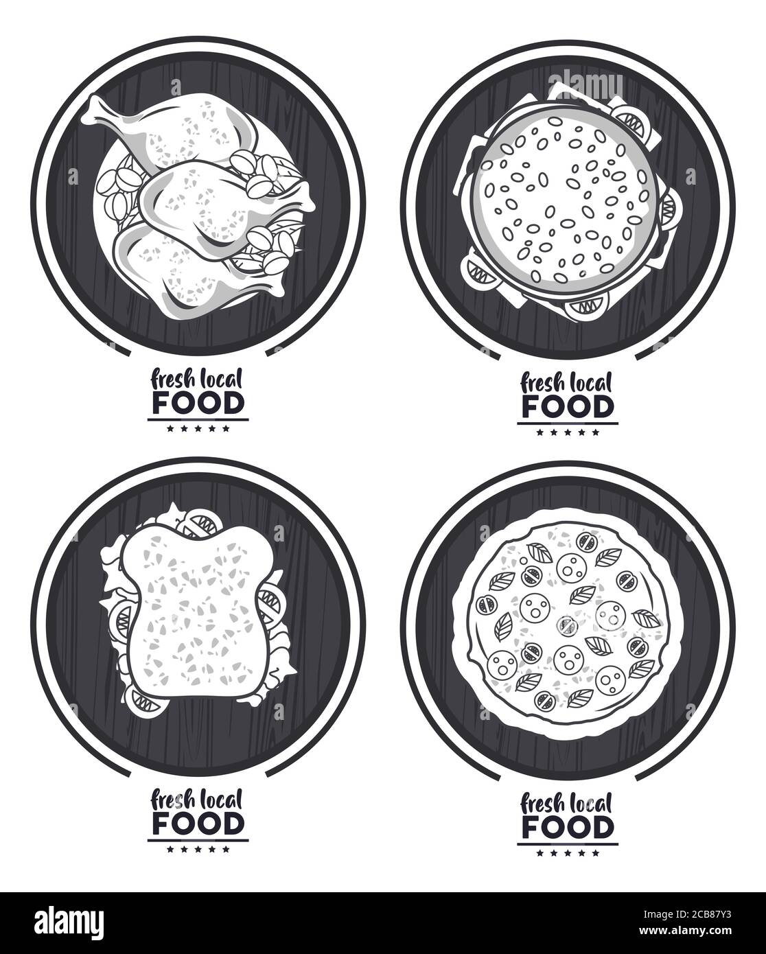 fresh local food lettering ,with set delicious fast food vector ...