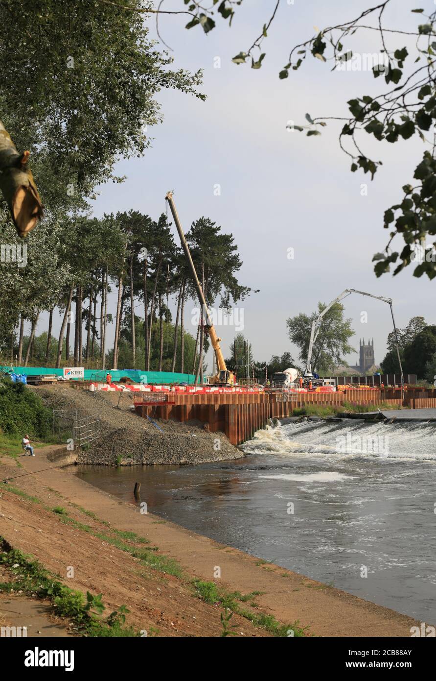 Construction work on the Fish pass at Diglis weir on the river Severn ...